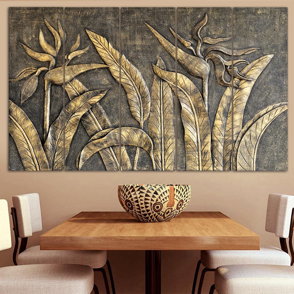 Maxstone Embossed Golden Leaf Big Size Wall Painting for Living Room ...