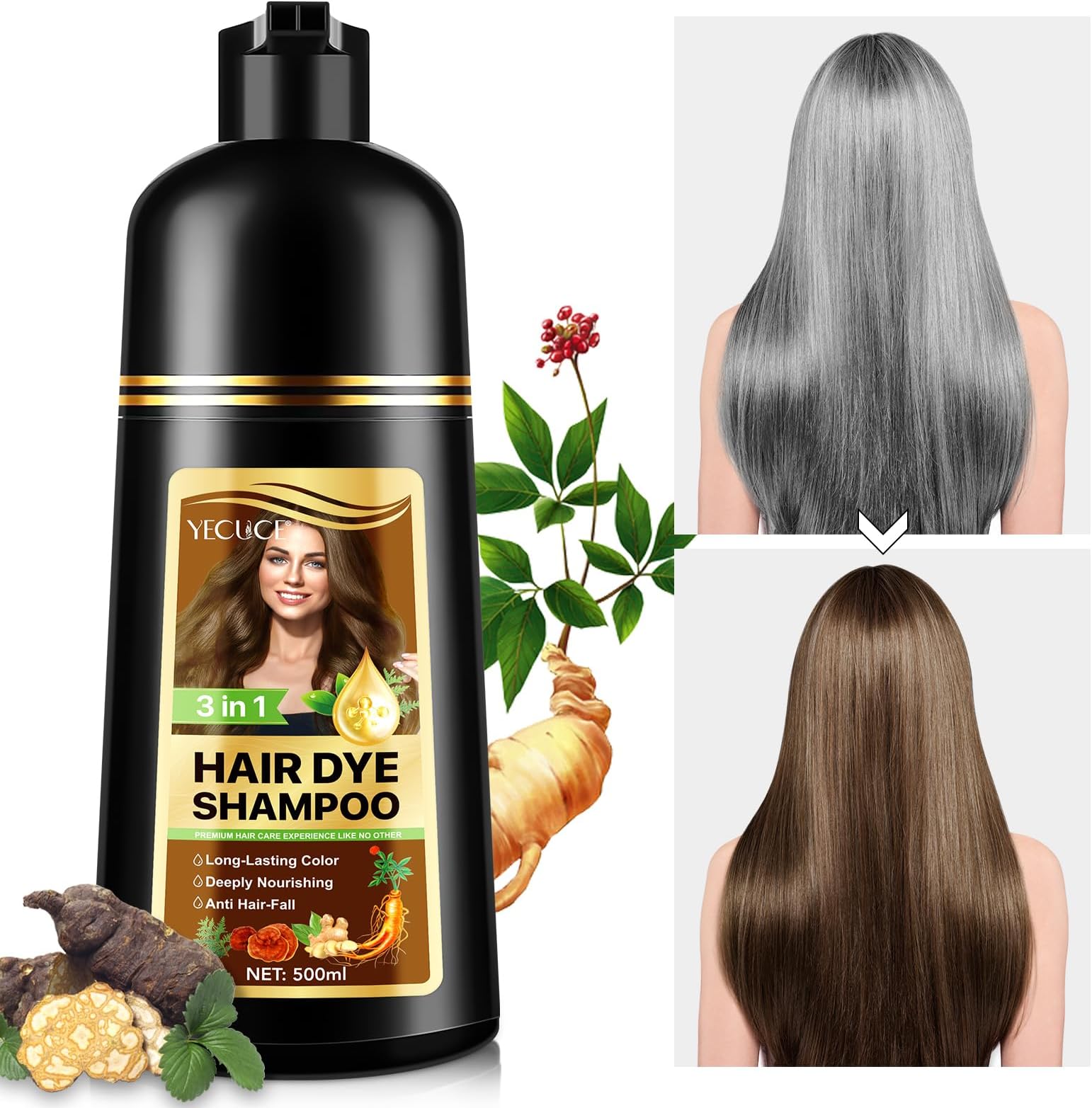 Amazon.com : Instant Hair Dye Shampoo Dark Coffee, 500ml Hair Color ...