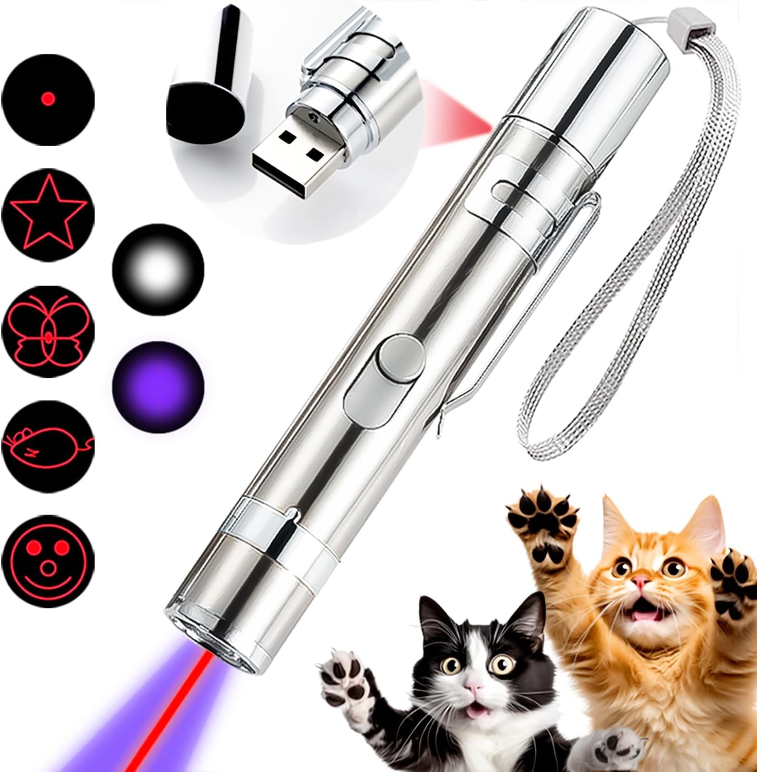 Cat Toys, 7 in 1 Function Red Pointer Interactive Cat Toy, USB ...