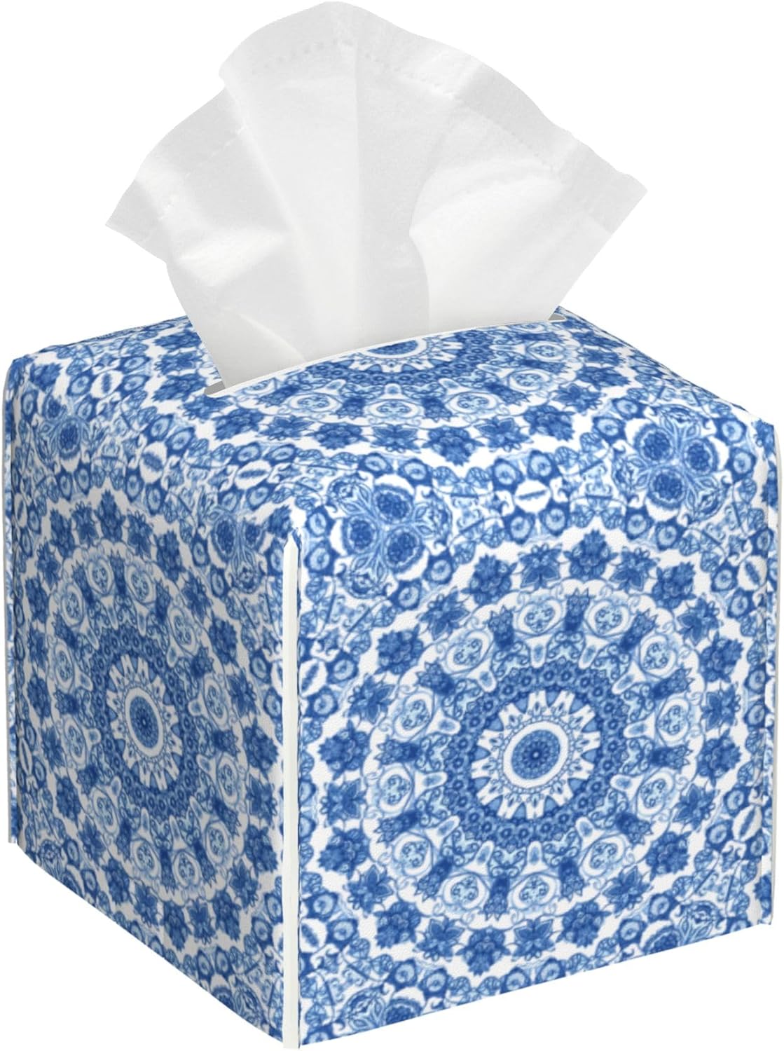 Amazon.com: Boho Mandala Flower Tissue Box Cover Square, Blue and White ...