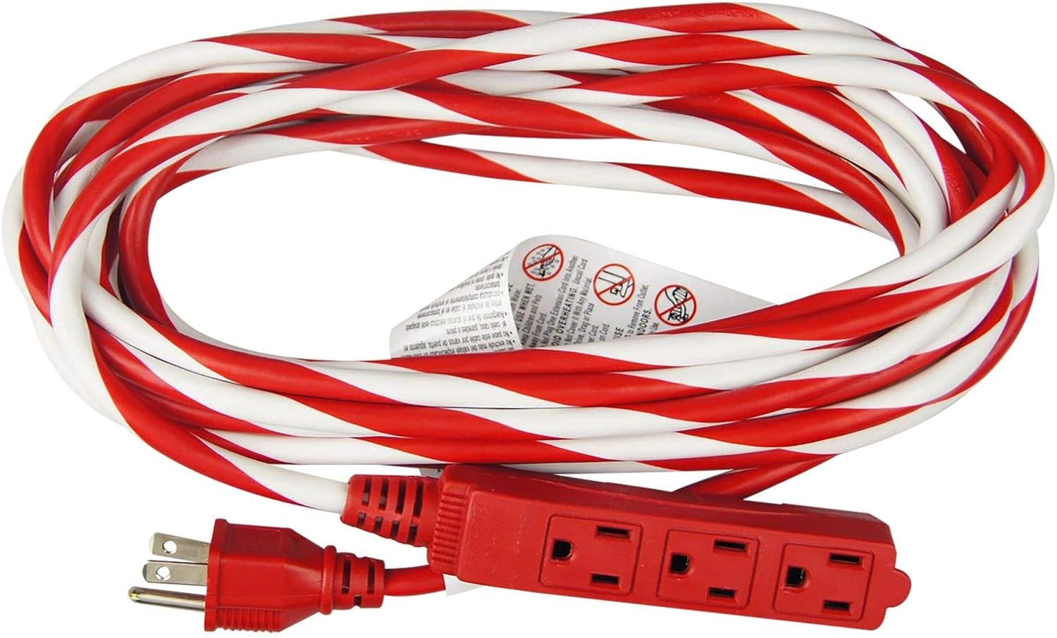 Tough 25-Foot Candy Cane Striped Extension Cord with 3 Grounded Outlets ...