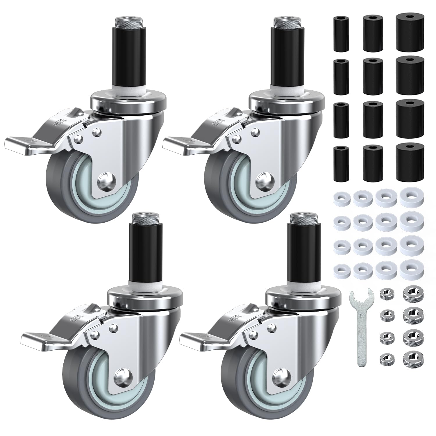 Snapklik.com : Caster Wheels Locking 3 Inch Expanding Stem Casters ...