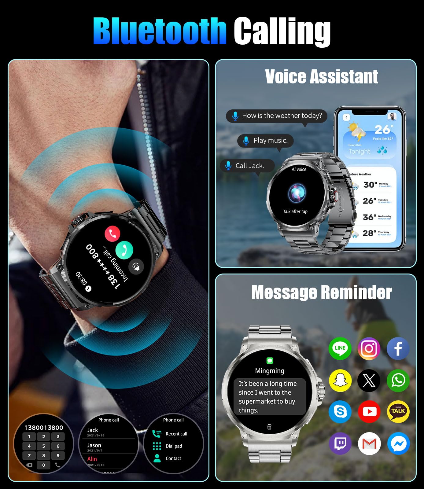 Snapklik.com : SUNKTA Military Smart Watch For Men,1.85" HD/800mAh ...