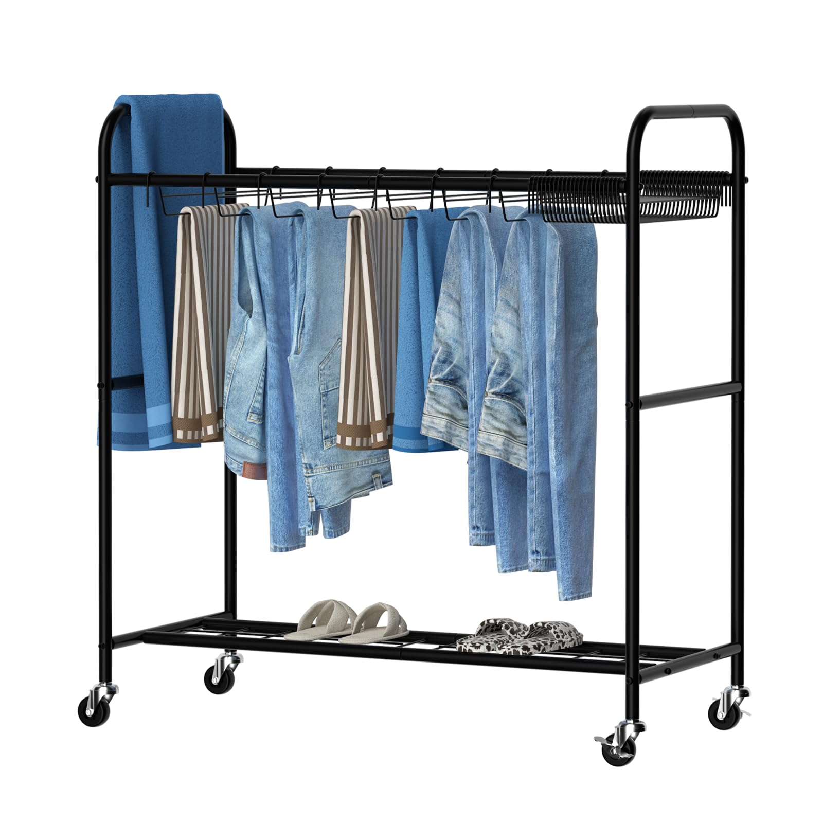 Amazon.com: Pants Trolley Rolling Pants Hangers Black Pants Rack Stand ...