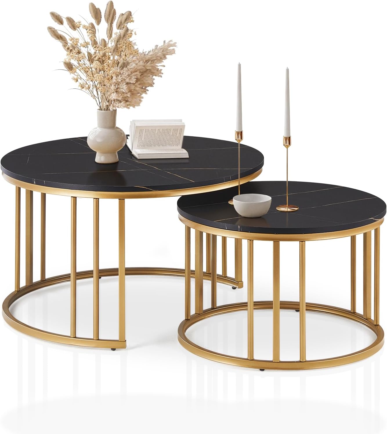 GMBAYUE Nesting Coffee Table Set of 2, Modern Round Coffee Tables, Wood ...