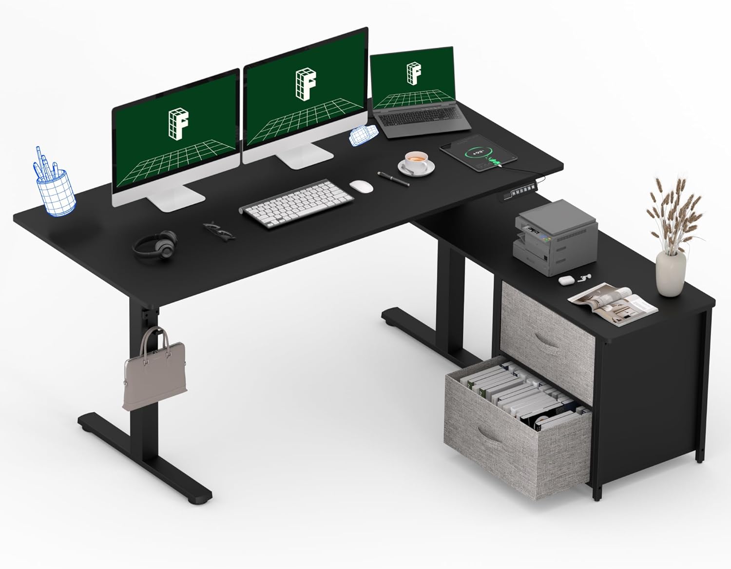 Amazon.com: FLEXISPOT 63'' L Shaped Standing Desk with Drawers ...