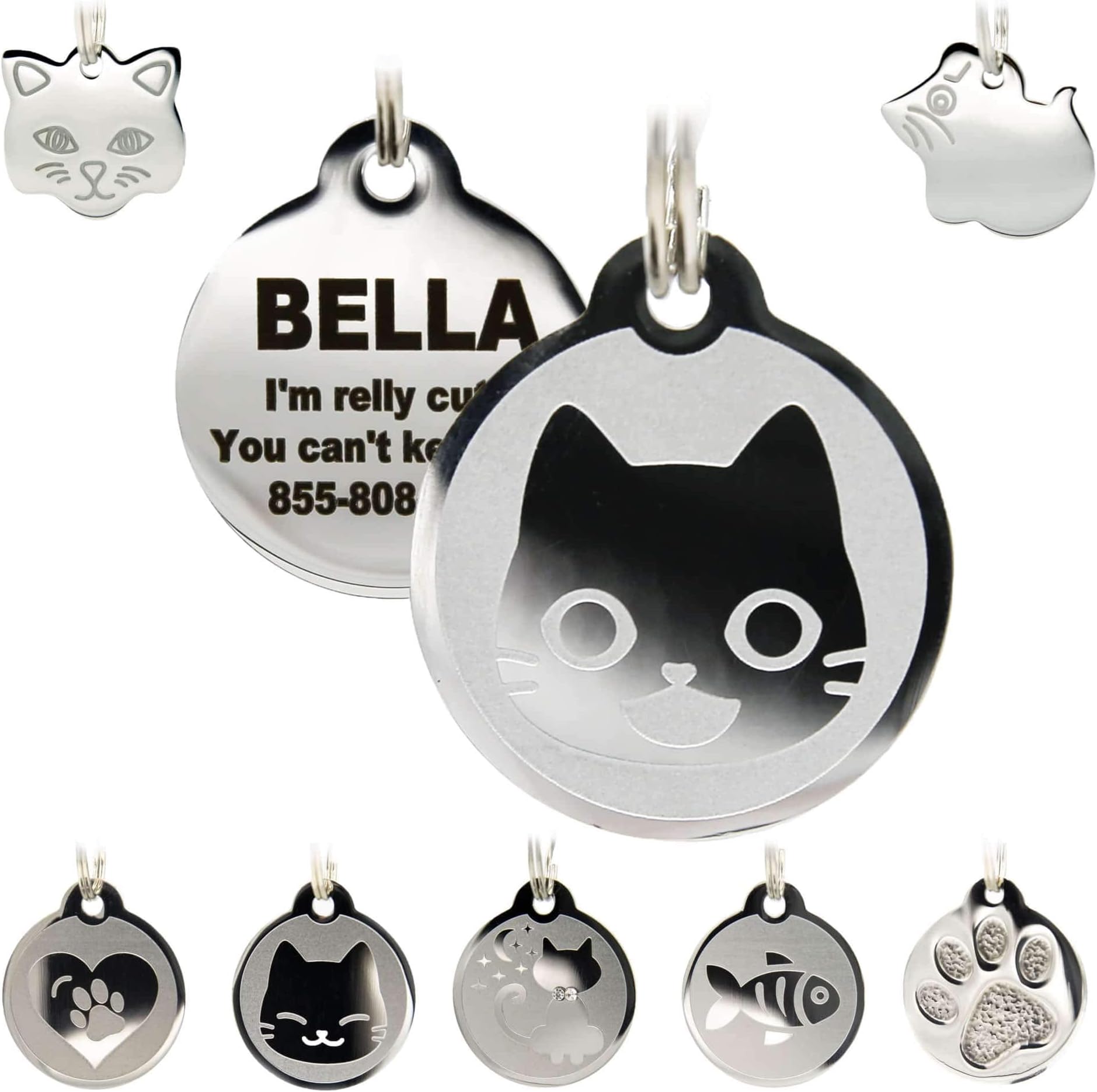 Pet Supplies : Stainless Steel Cat ID Tags - Engraved Personalized Cat ...