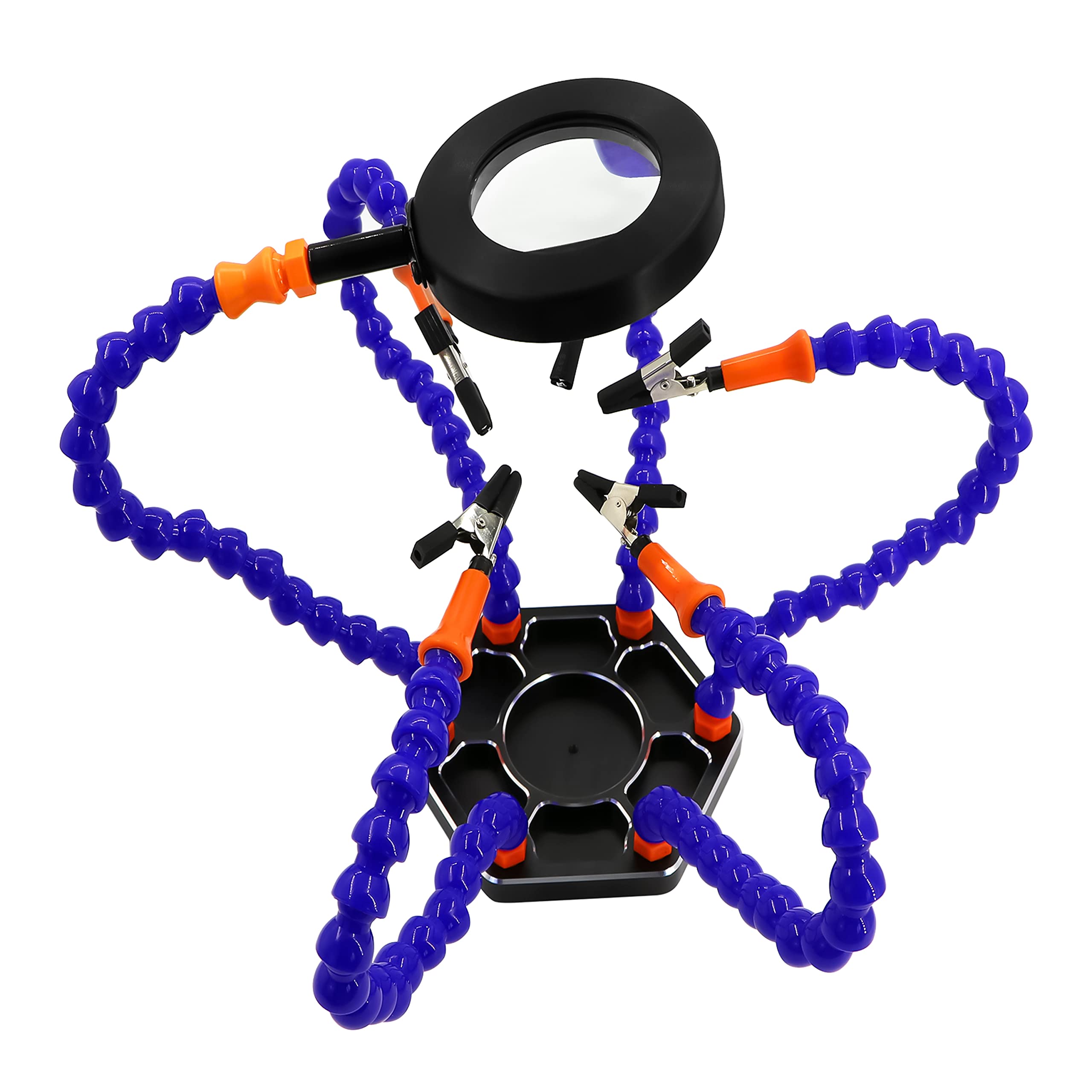 Five Arms Helping Hands With Led Lighted Magnifier Soldering Pcb 