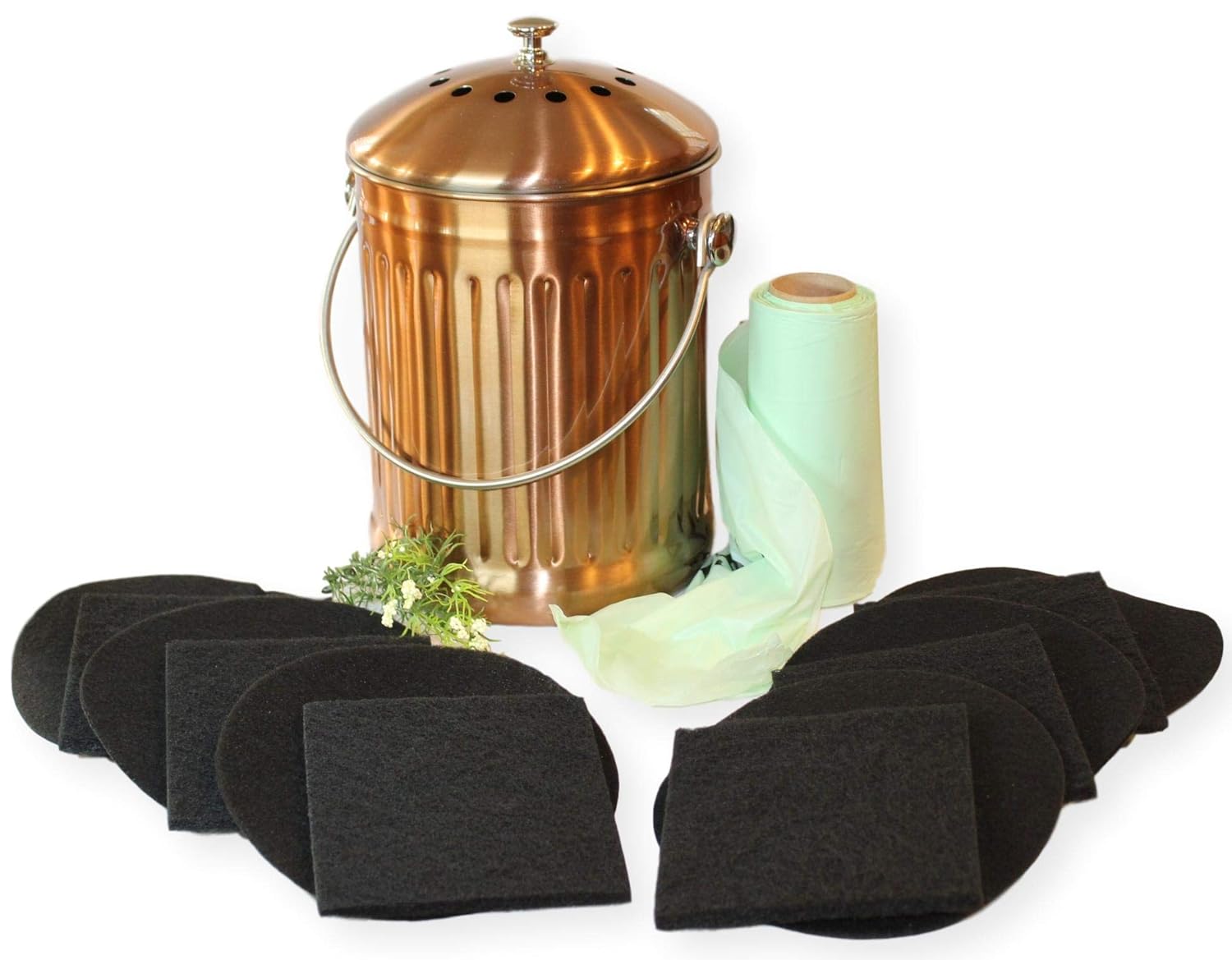 Copper Kitchen Compost Bin Countertop – Large 1.3 Gallon Food Scrap ...