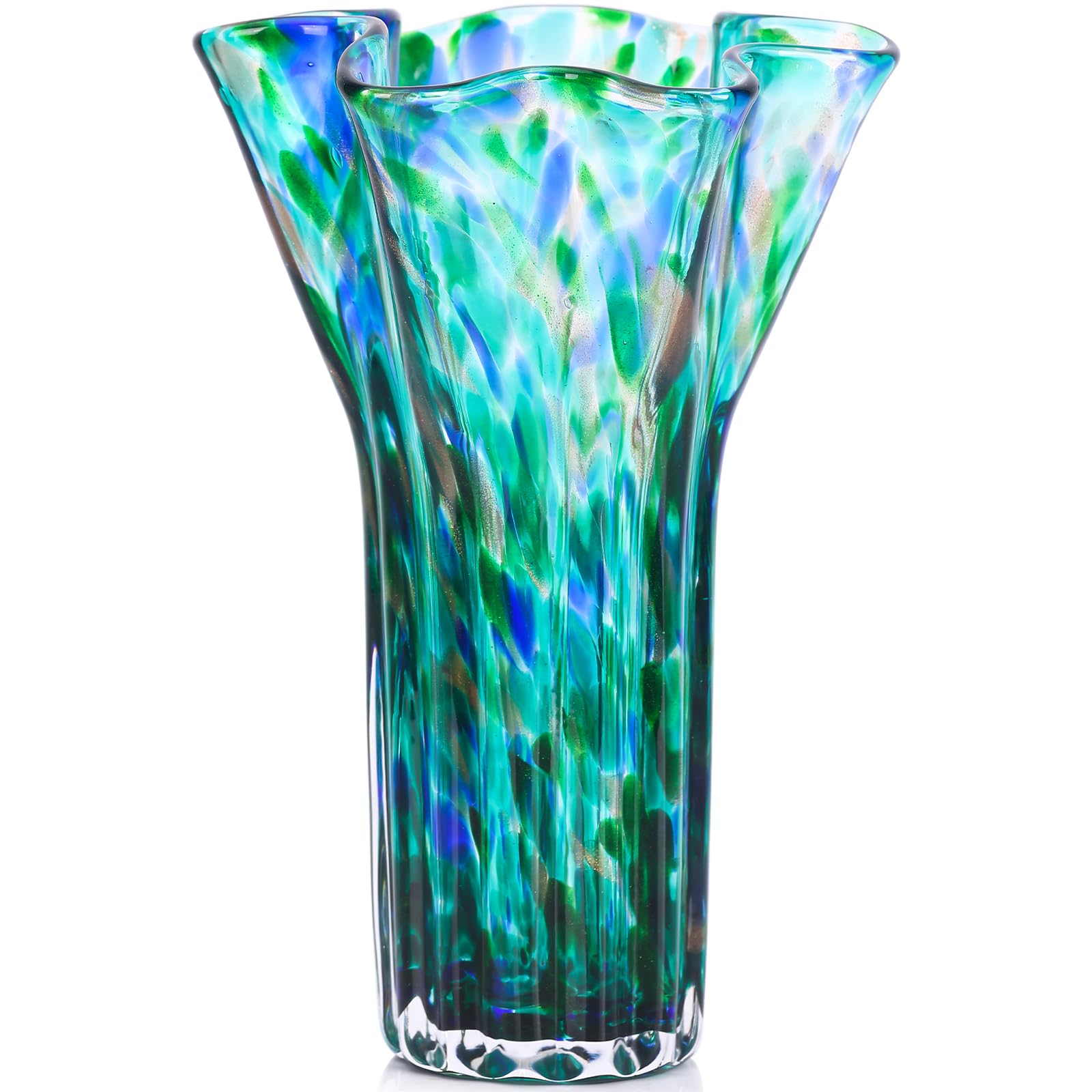 Amazon.com: 7.8" Tall Teal Vase Hand Blown Glass Vase Green, Modern ...