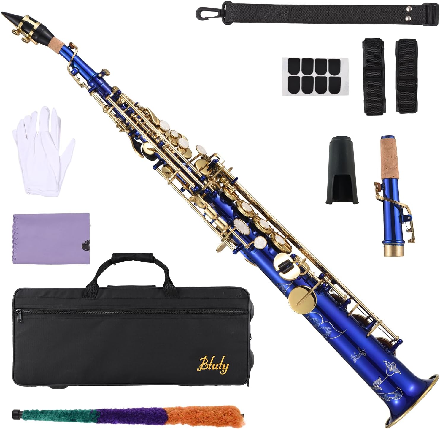 Amazon.com: Btuty Brass Straight Soprano Sax Saxophone Bb B Flat ...