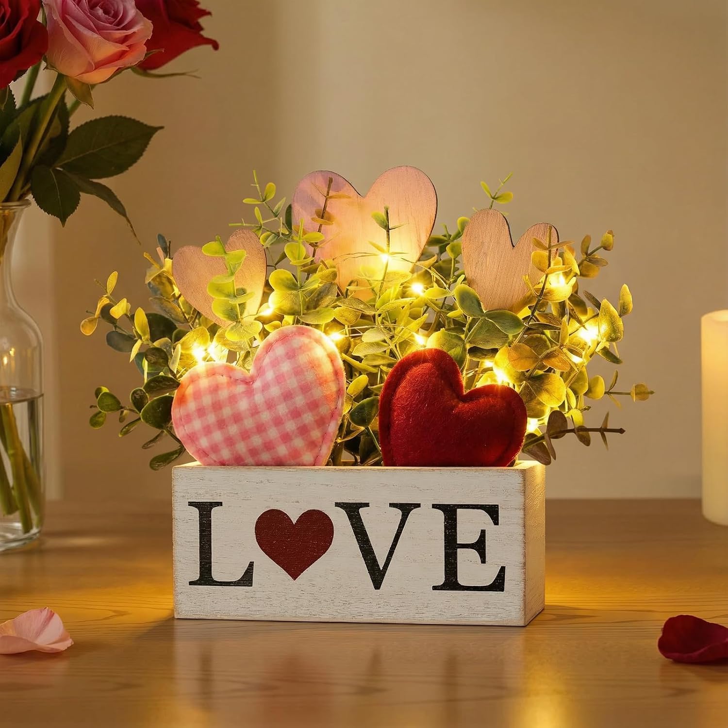 Amazon.com: Valentines Day Decor, Rustic Wooden Love Sign Planter Box ...