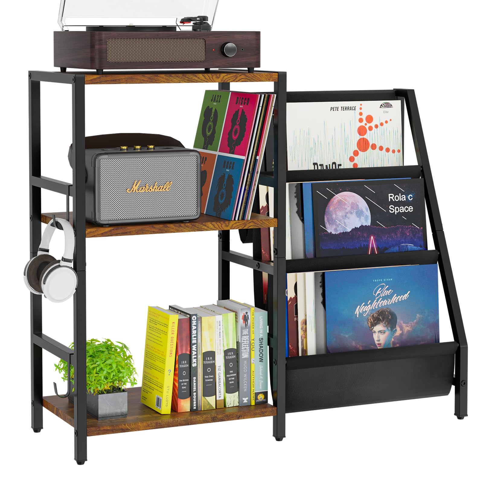 Record Player Stand, 3 Tier Record Player Table with Vinyl Storage ...