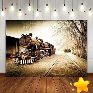 Amazon.com : Old Steam Locomotive Decoration Custom Birthday Backdrop ...