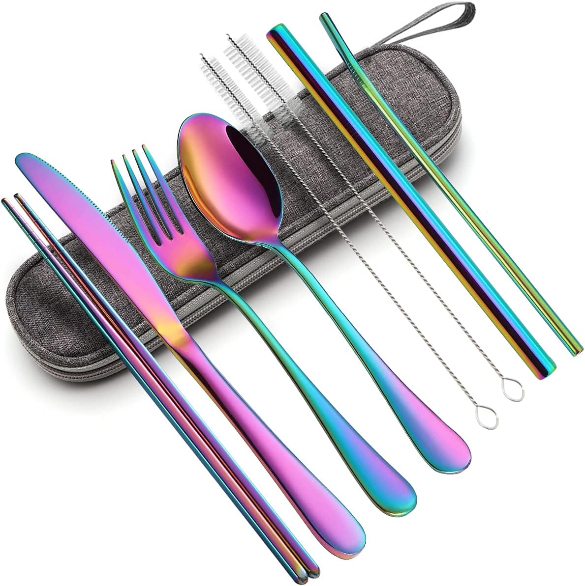Portable Utensils Set,Reusable Travel Cutlery Set with Case Stainless ...
