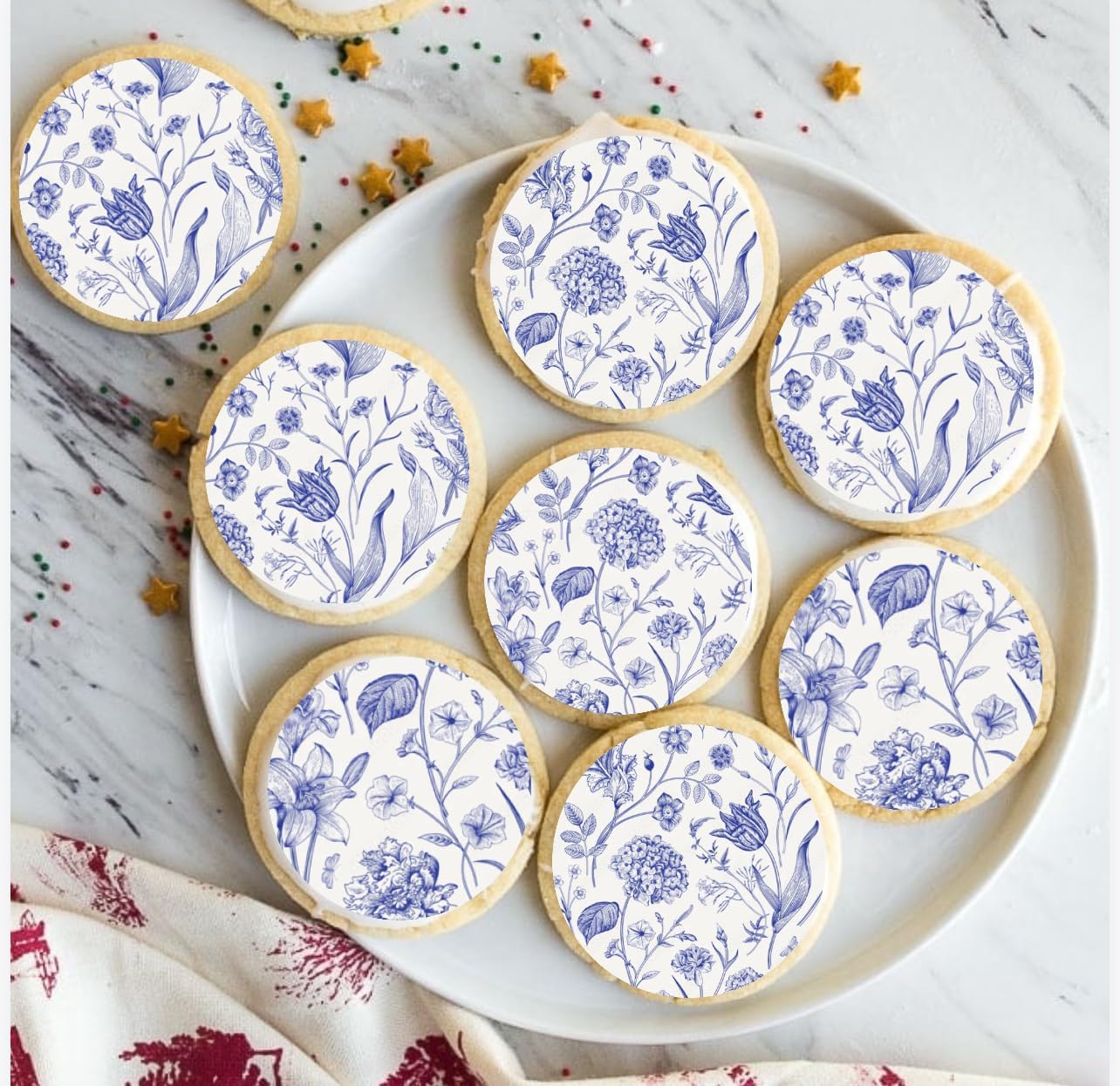 Amazon.com: Blue Floral Toile Pattern Edible Cupcake Toppers, 12 Precut ...