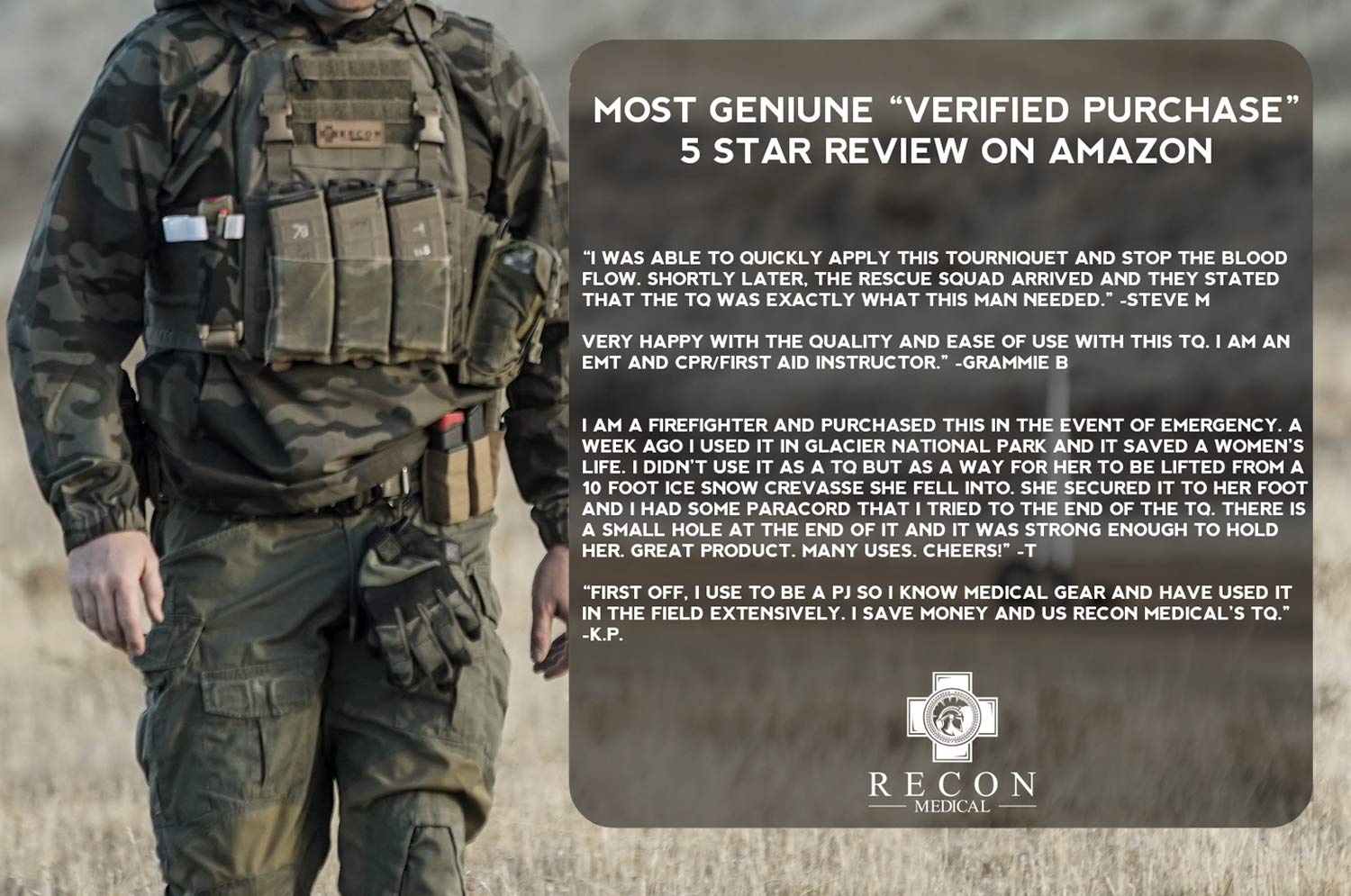 Recon Medical Tourniquet (Black) GEN 4 - Mil-Spec Kevlar Metal Windlass ...