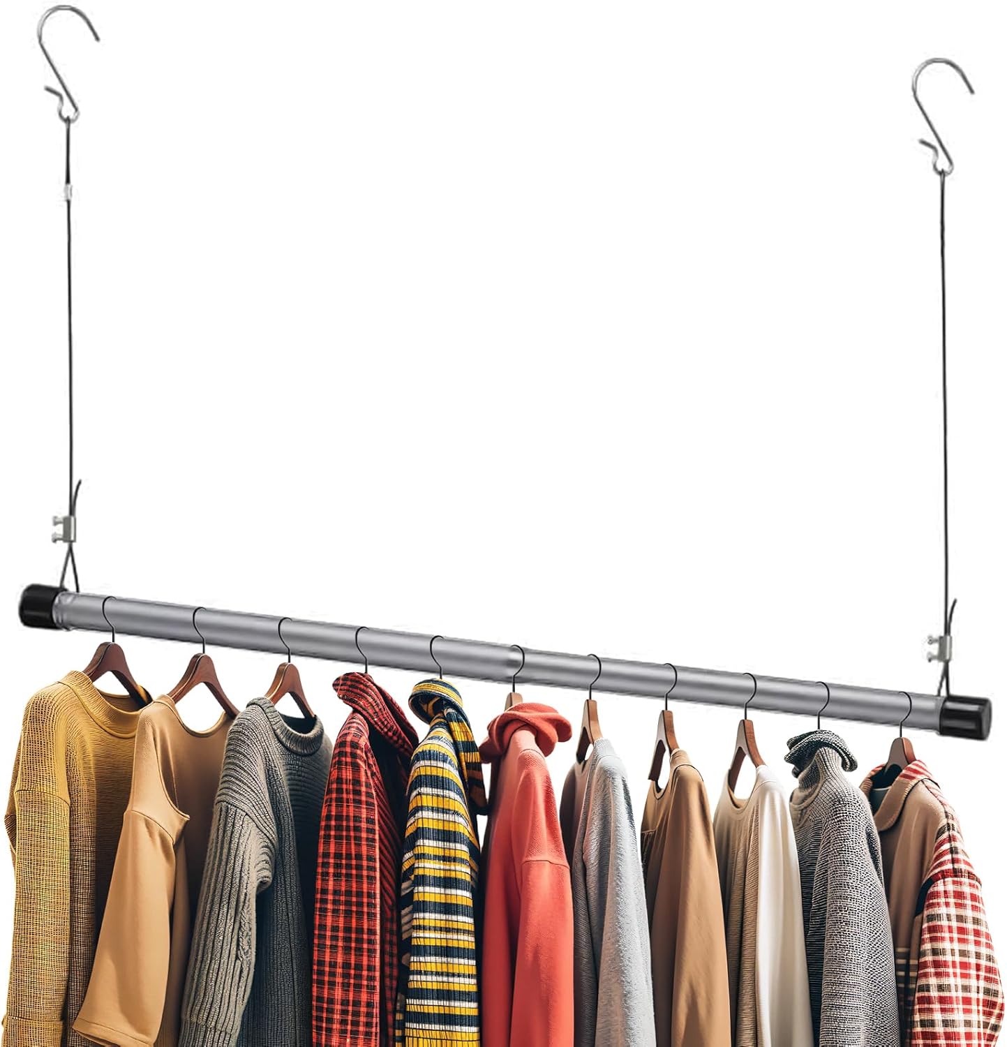 FLY HAWK Hanging Clothes Rail, Wardrobe Telescopic Adjustable Rod, 38 ...