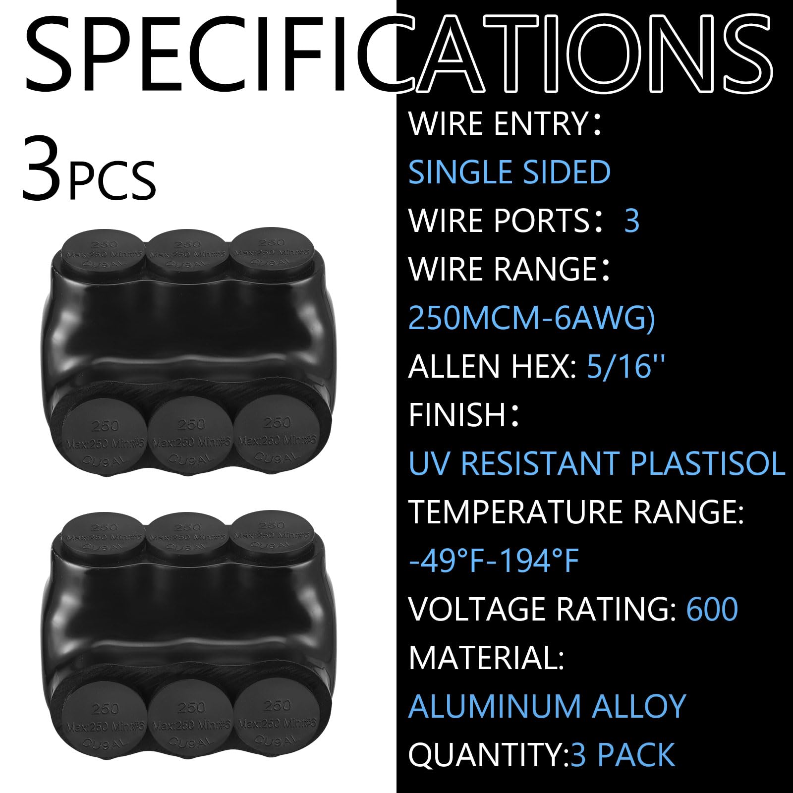 Snapklik.com : Kanayu 3 Pack Multi Cable Connector Black Insulated 3 ...