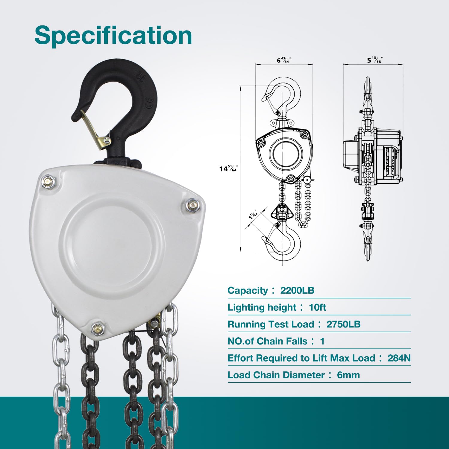 Snapklik.com : Chain Hoist 2200Lb,10ft Manual Chain Block Hoist 1ton ...