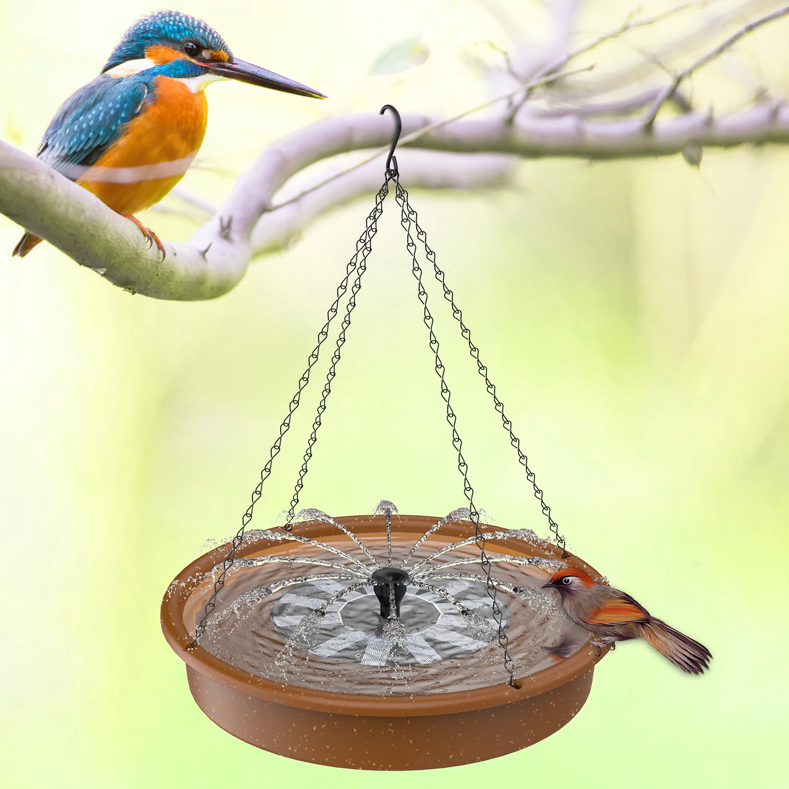 Amazon.com: AISITIN Hanging Bird Bath with Solar Fountain, Updated ...