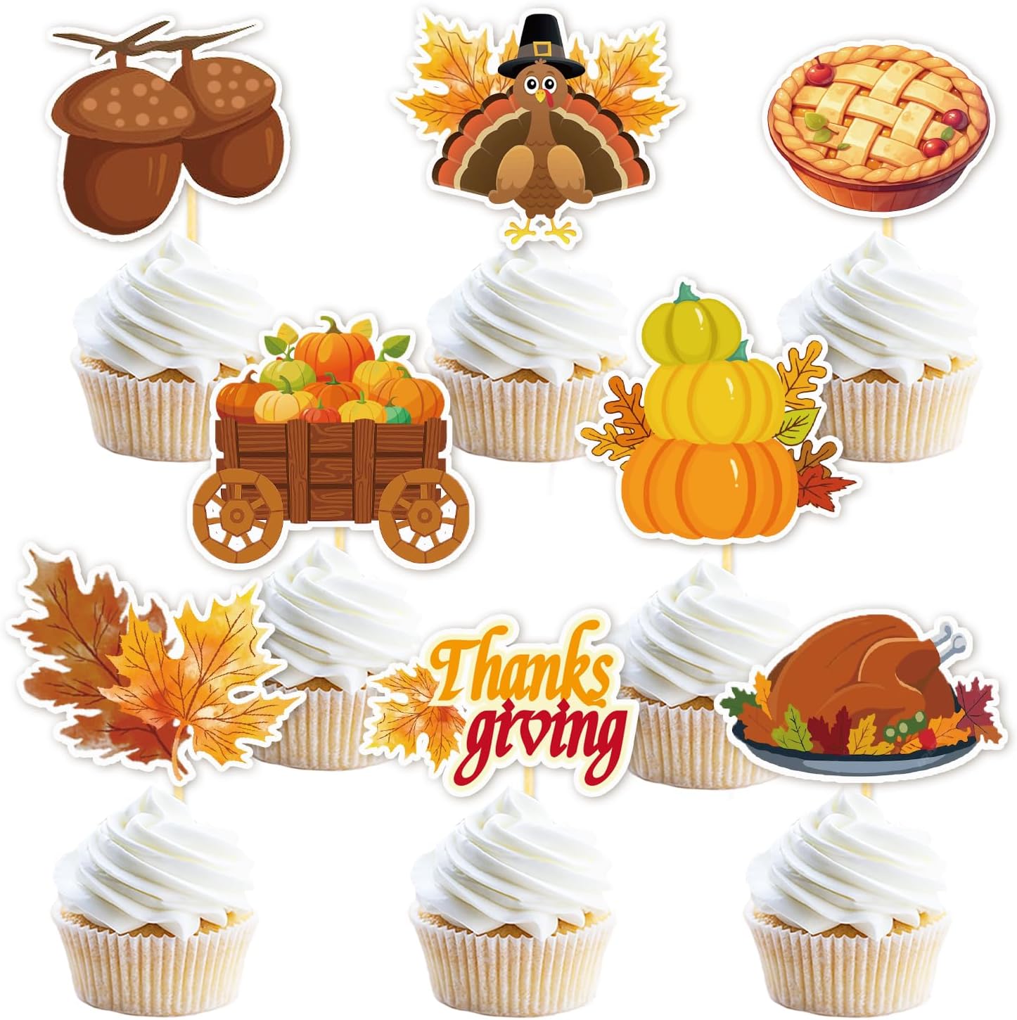 Amazon.com: 24 Pcs Thanksgiving Day Decoration Cupcake Toppers, Fall ...