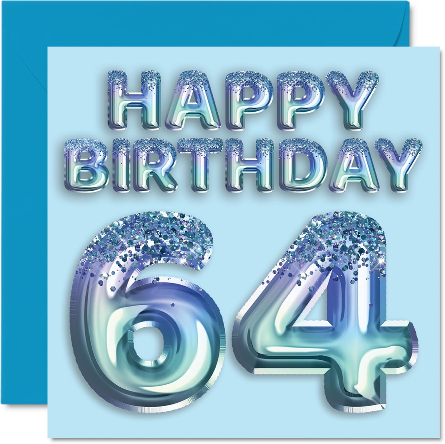 Amazon.com : 64th Birthday Card for Men - Blue Glitter Party Balloon ...