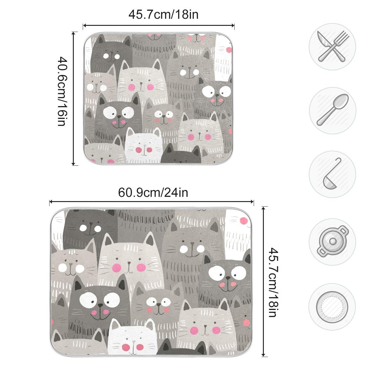 Snapklik.com : Double-sided Dish Drying Mat Cats Group Kitchen Counter ...
