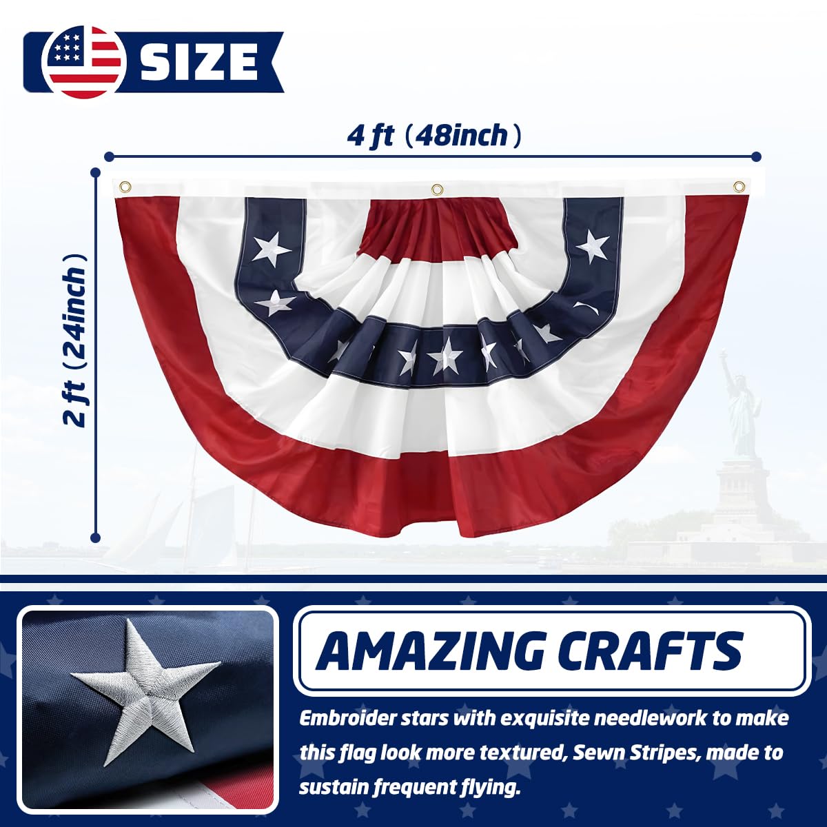 2x4 Ft American Patriotic Bunting Flags,Half Fan Banner Flag Bunting ...