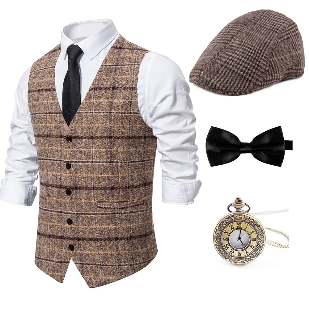 Snapklik.com : Gionforsy 1920s Mens Costume Gatsby Gangster Vest Fedora ...
