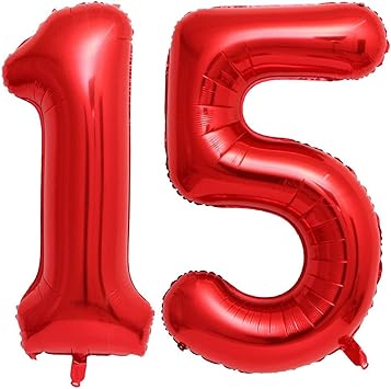 Amazon.com: Red 15 Number Balloons, 40 Inch Giant Number 15 Balloons ...