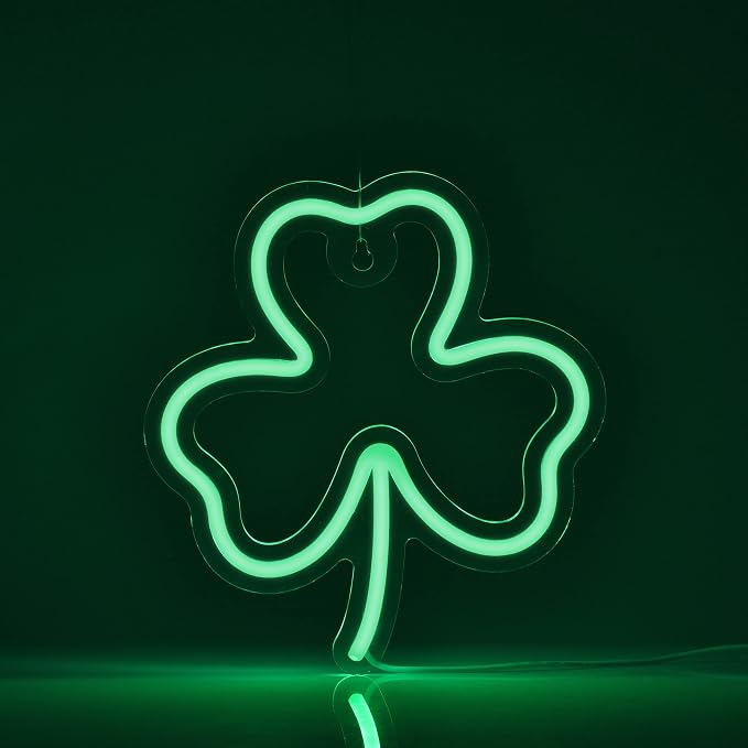 Amazon.com: Roouneon Neon Signs Clover St. Patrick's Day Shamrock Beer ...