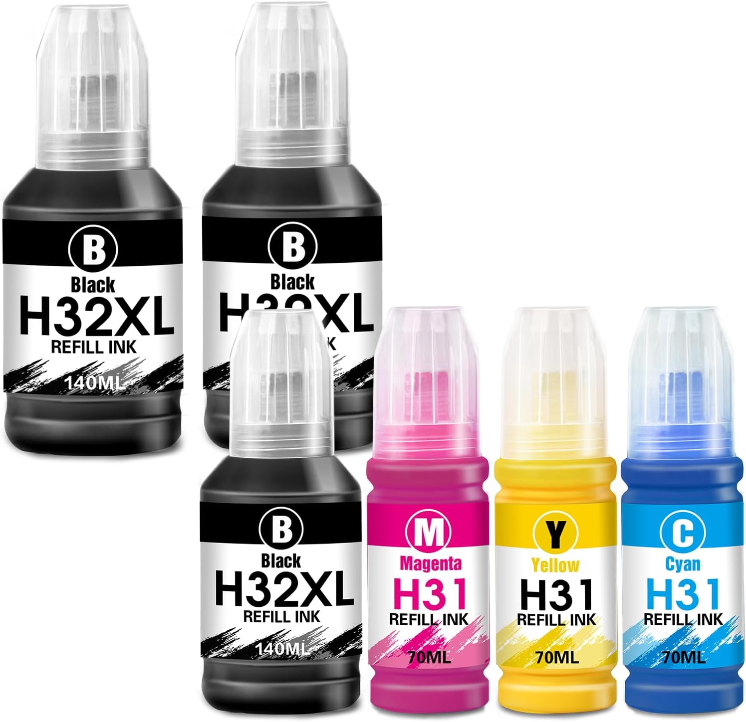 Amazon.com: 31 Ink Bottle Set (6 Pack) 32XL Black Ink Bottle ...