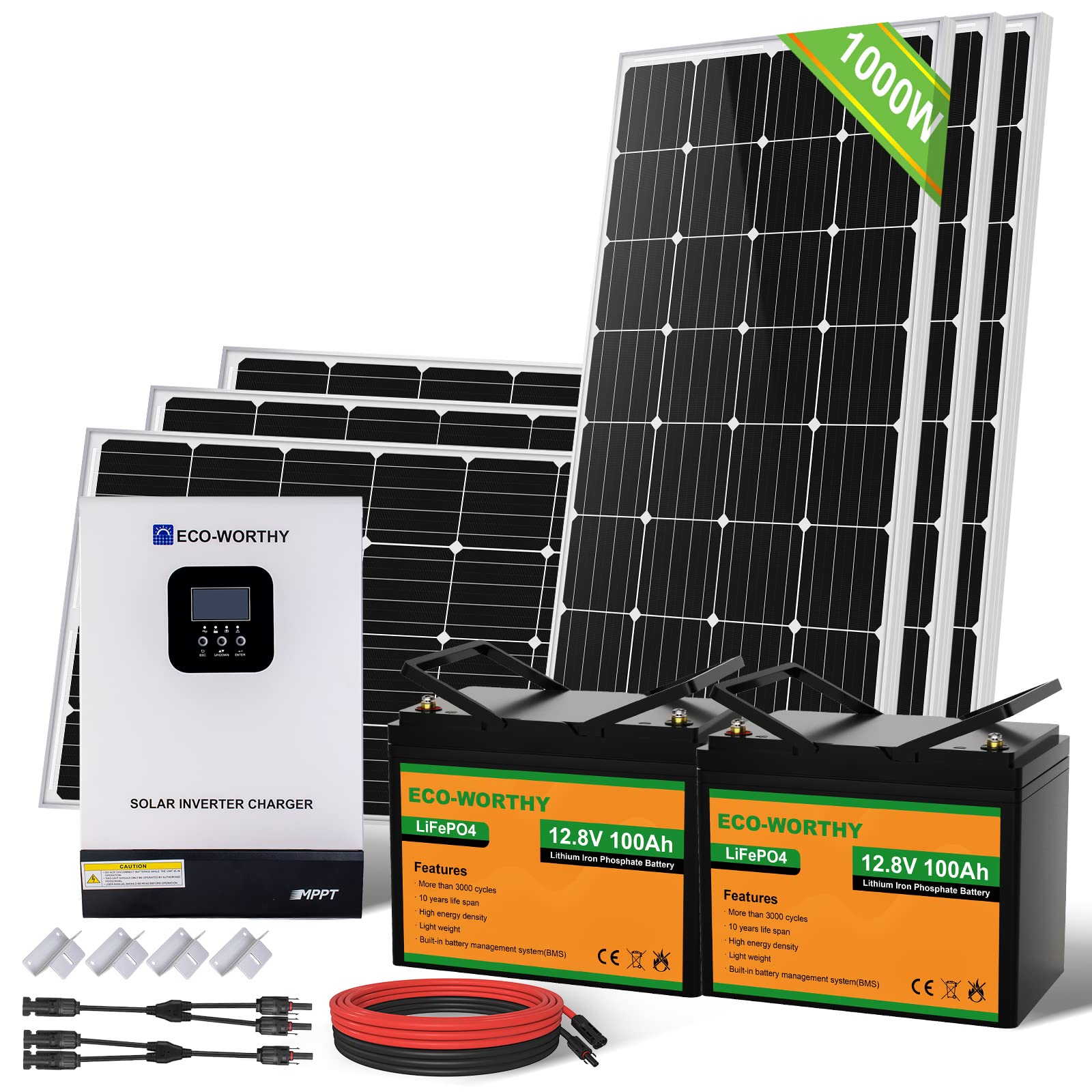 Buy ECO-WORTHY 1000W 24V Solar Power System 4kWh/day with Battery and ...