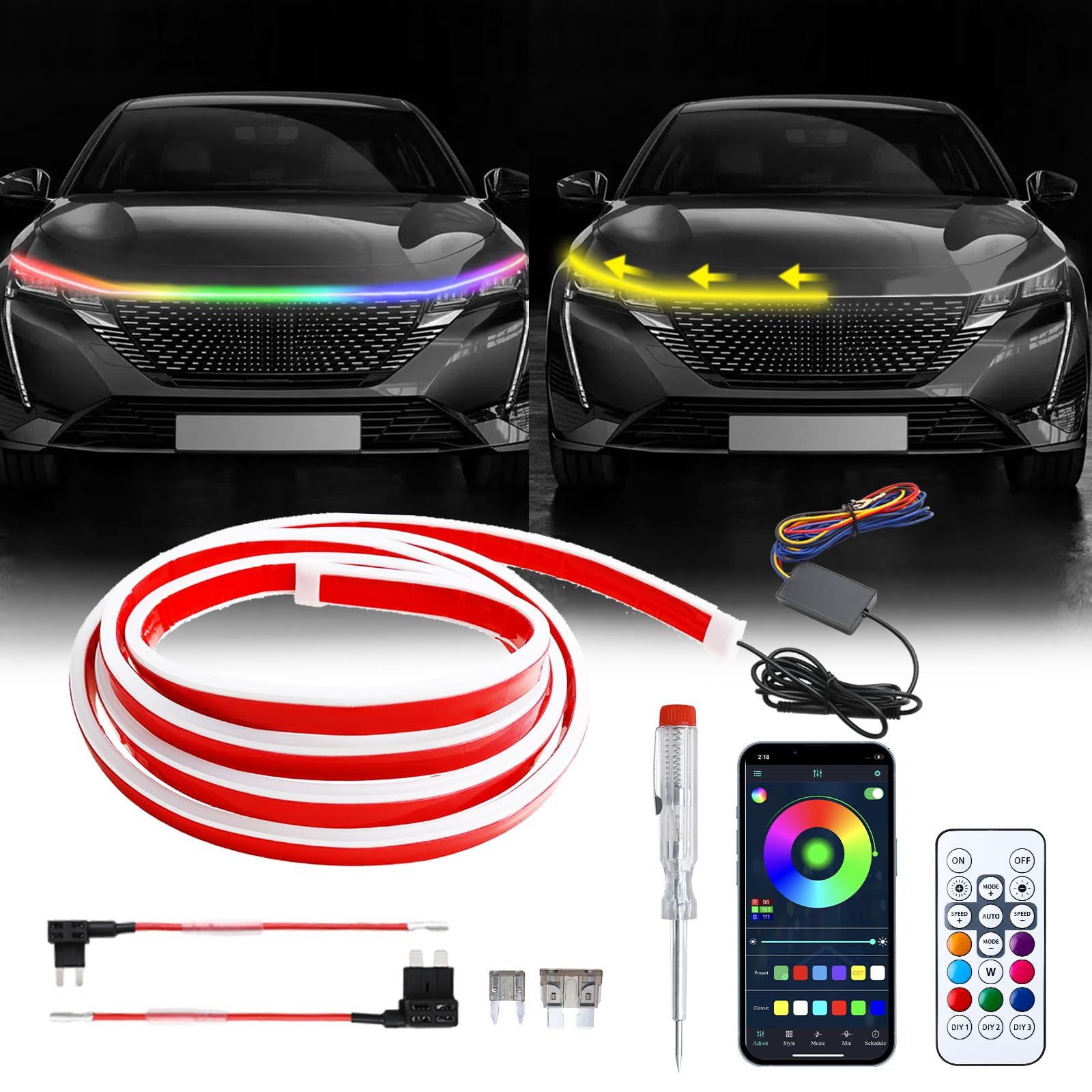 Amazon.com: DEERMOTO Car Led Lights Exterior RGB Hood Light Strip IP68 ...