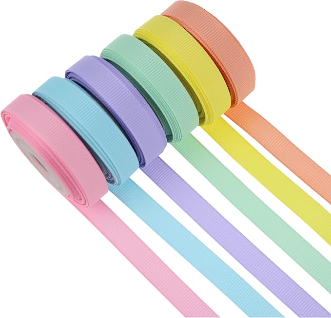 Amazon.com: DINDOSAL 6 Rolls Pastel Rainbow Ribbon 3/8" Thin Grosgrain ...