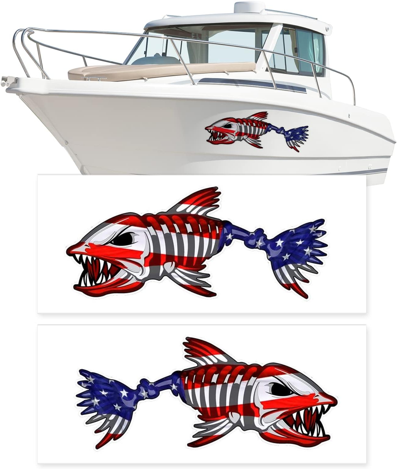 Amazon.com: Boat Skeleton Fish Decals - American Flag Fishing Decal ...