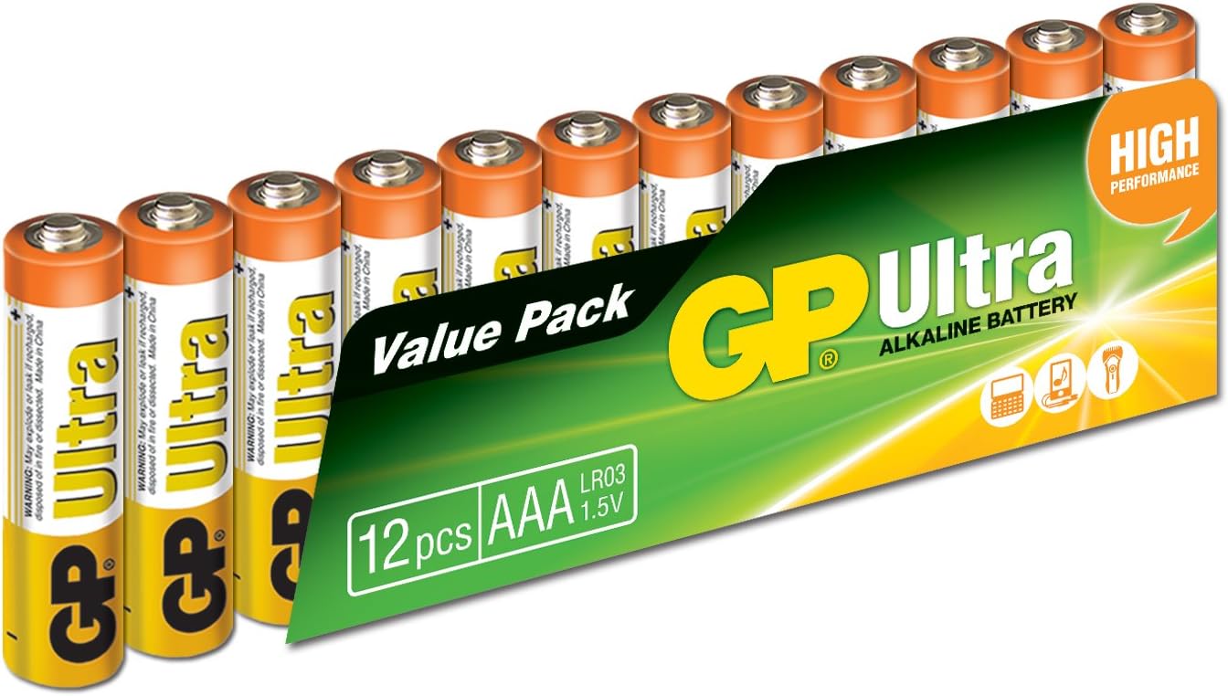 Pilas AAA GP Ultra - LR03 - Paquete de 12 | Batería Alcalina LR3, 1.5v | Larga Duración, Alto ...