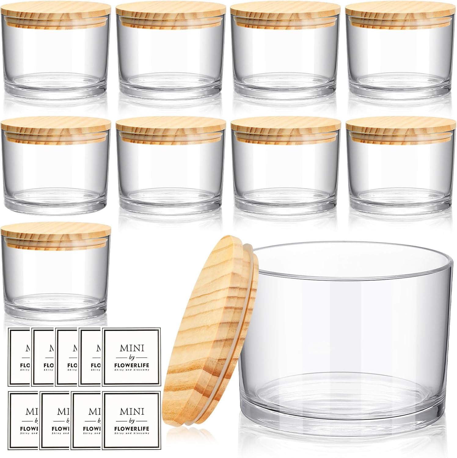 Amazon.com: Nitial 9 Pack 16 oz Candle Jars bulk Glass Clear Candle Jars with Bamboo Lids Empty ...
