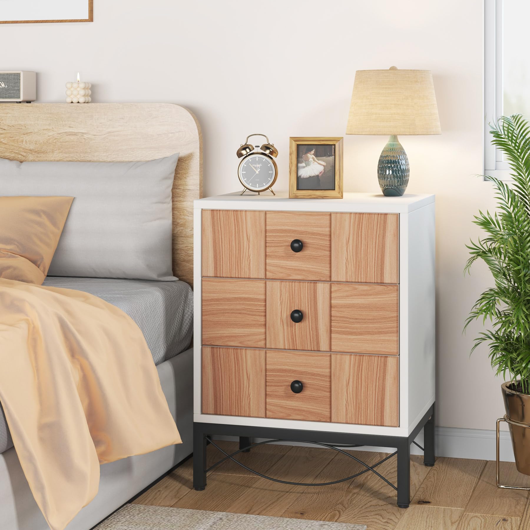 LITTLE TREE Nightstand with 3 Drawers, Modern Bedside Table for Small ...