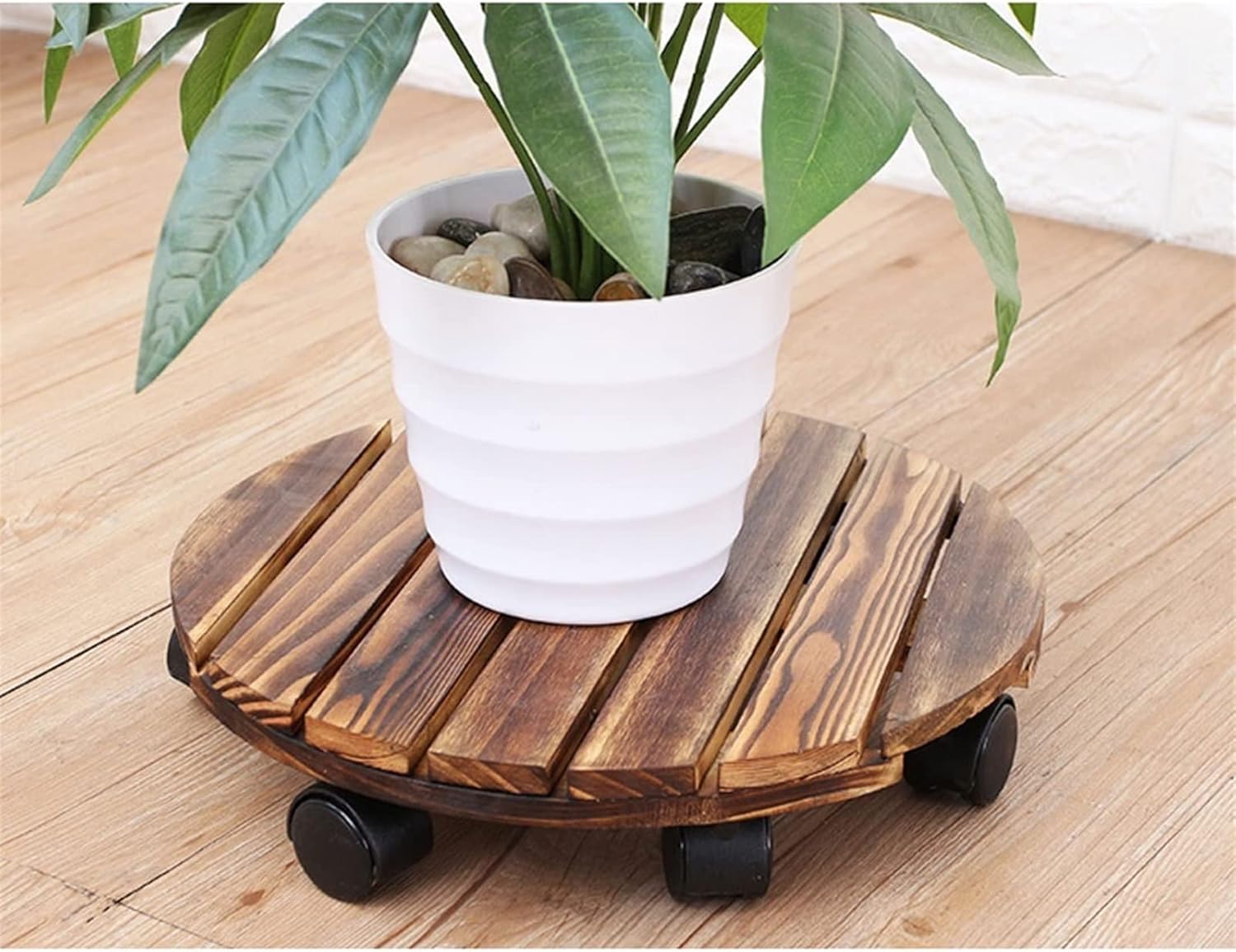 Movable Flower Pot Stand, Round Plant Rack with Wheels, Plant Caddy ...