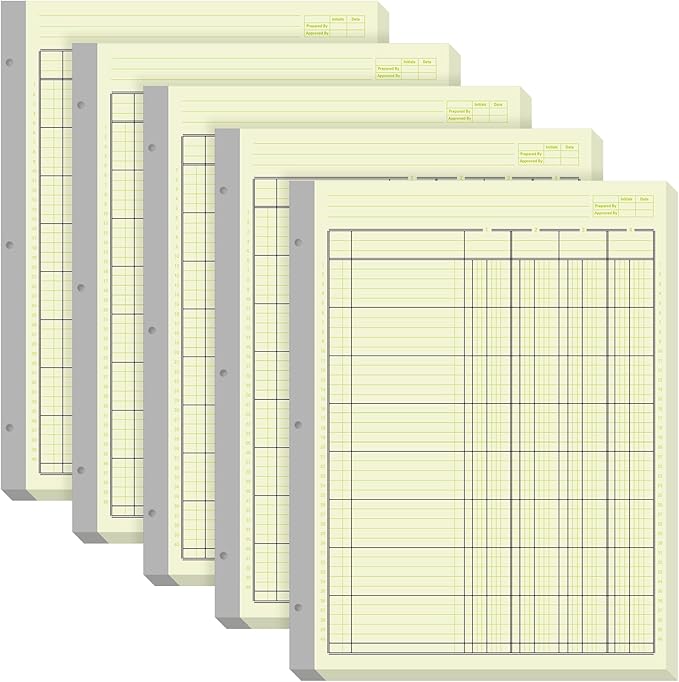 Amazon.com : Zhanmai 5 Pack 250 Sheets Analysis Columnar Books 3 Hole ...