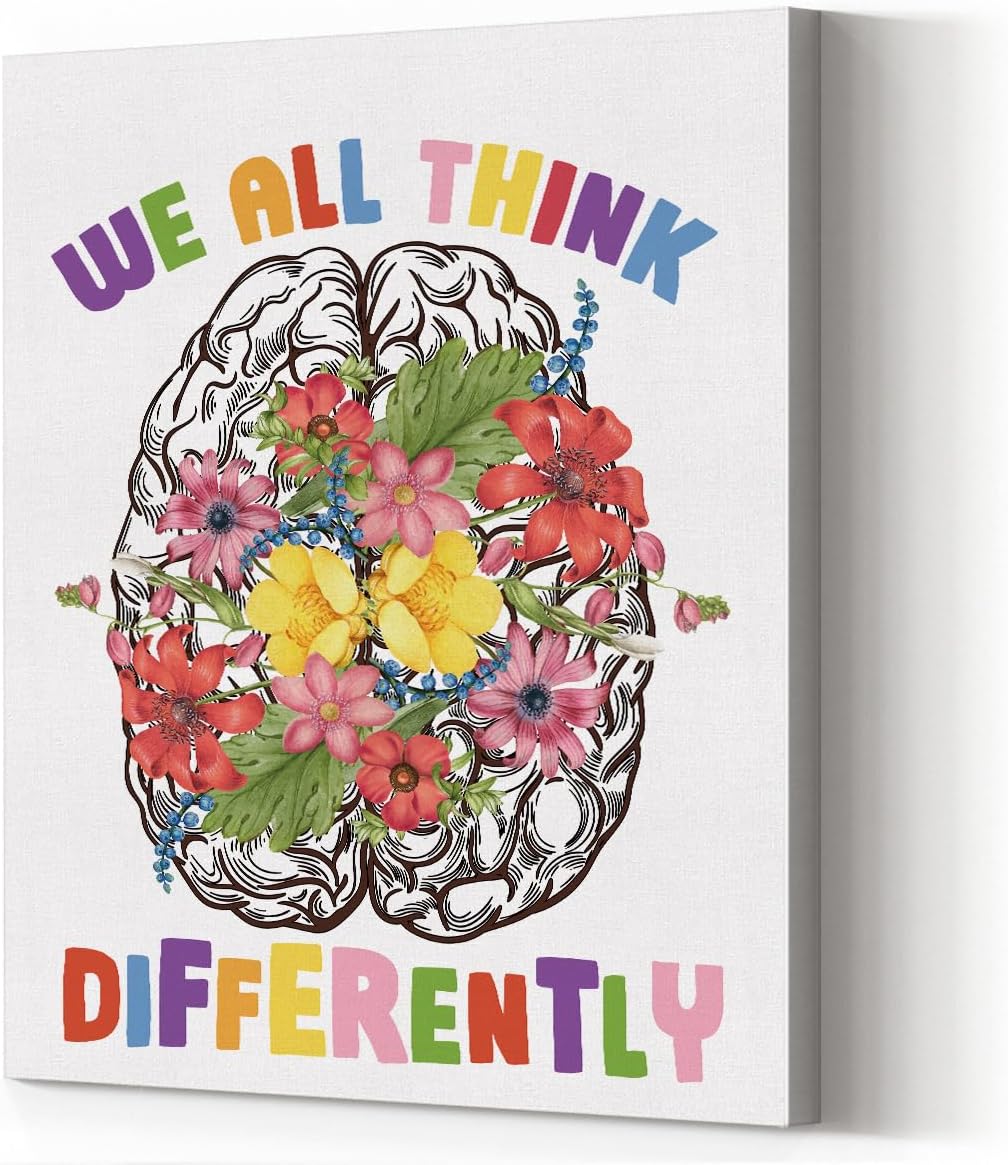 Amazon.com: We All Think Differently Mental Health Canvas Wall Art ...