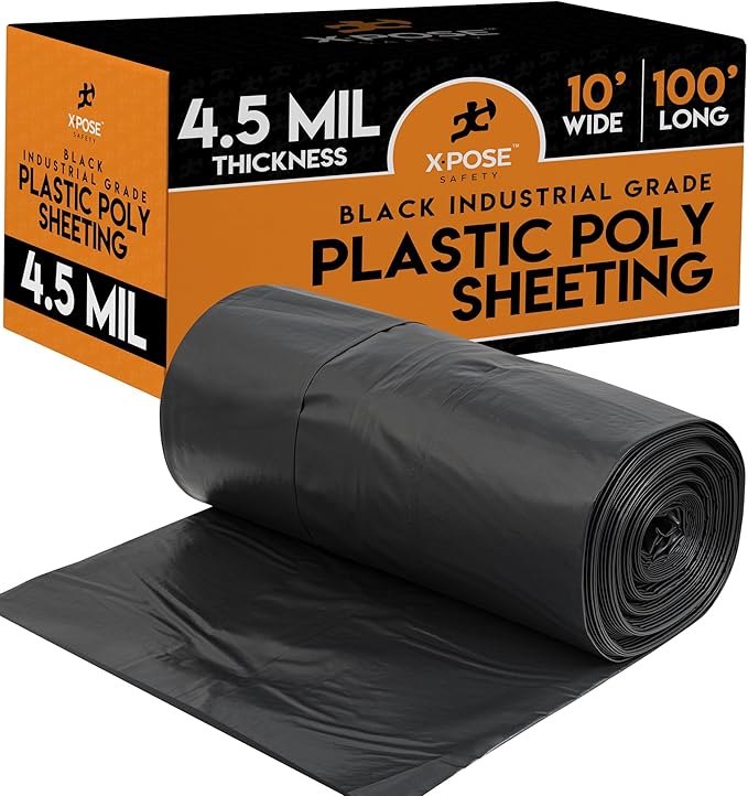 Black Poly Sheeting - 20 x 100 Feet Heavy Duty, 4.5 Mil Thick Black ...