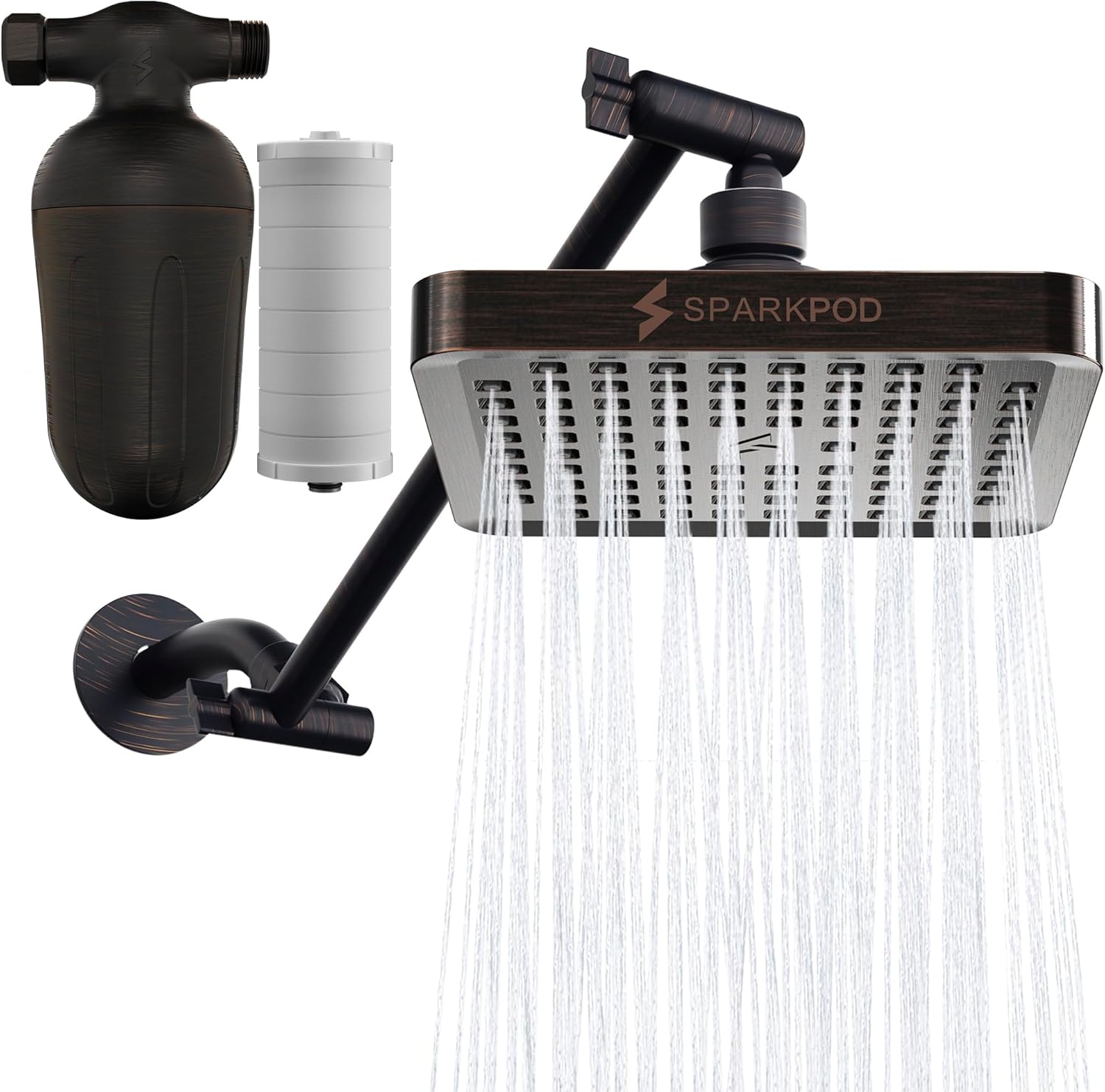 SparkPod Oil-Rubbed Bronze 6" Square Shower Head with 11" Arm and ...