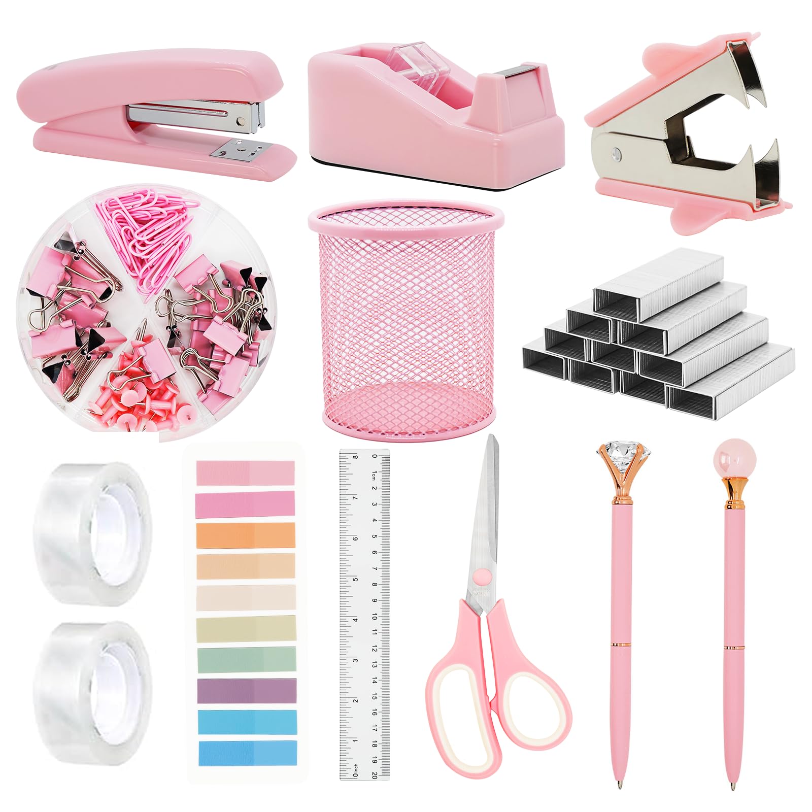 Amazon.com : Pink Office Supplies Set for Desk, Pink Stapler,Tape ...