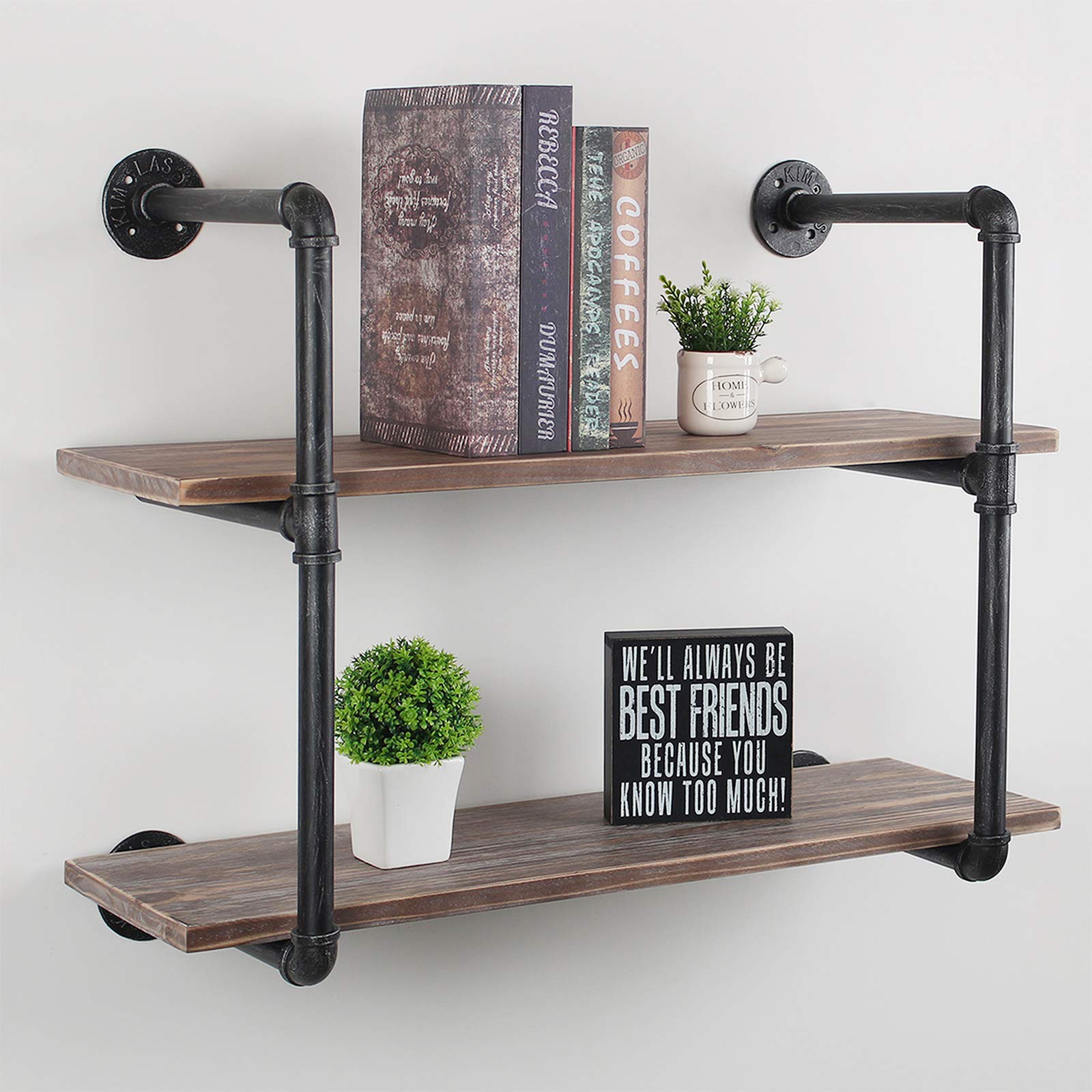 Industrial Pipe Floating Shelves,2 Tiers Wall Mount Bookshelf,30in ...
