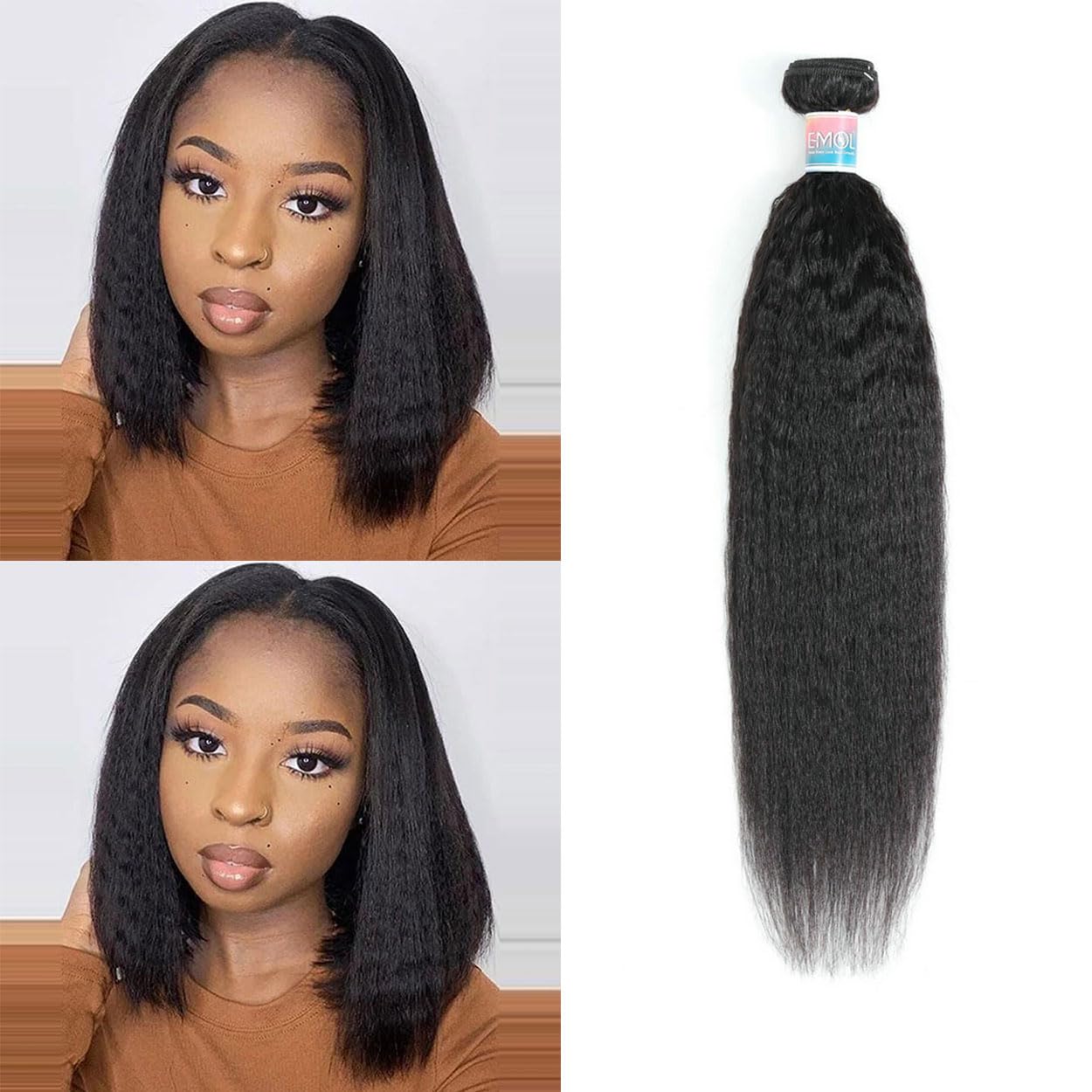 Amazon.com : Yaki Human Hair Bundles Kinky Straight Hair Bundles Virgin ...