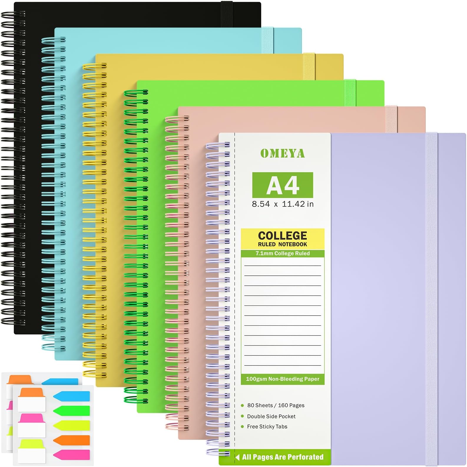 Amazon.com : Spiral Notebook 8.5" x 11", 6 Pack Notebooks College Ruled ...