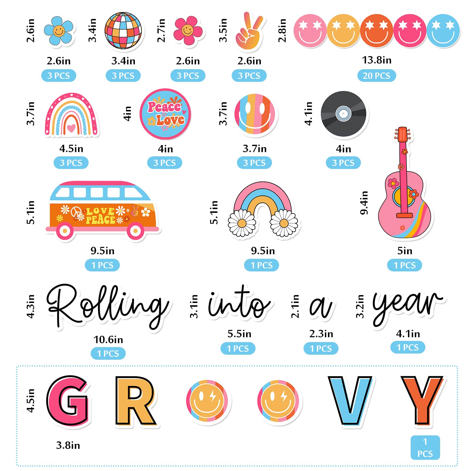 Retro Bulletin Board Decoration Kit 58 Piece Groovy Retro Bulletin ...